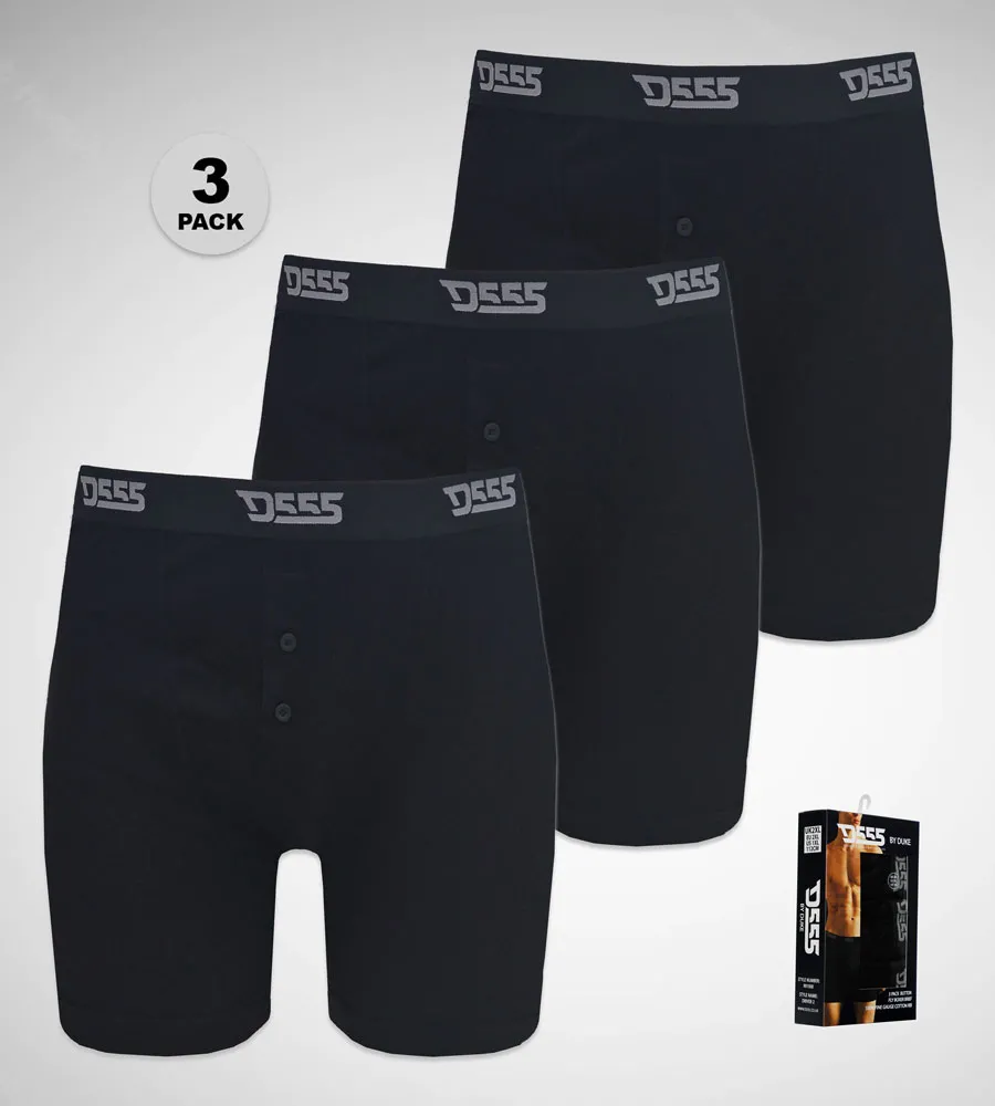 Duke Direct D555 Big Mens Black Cotton Boxer Shorts Pack of Three DRI